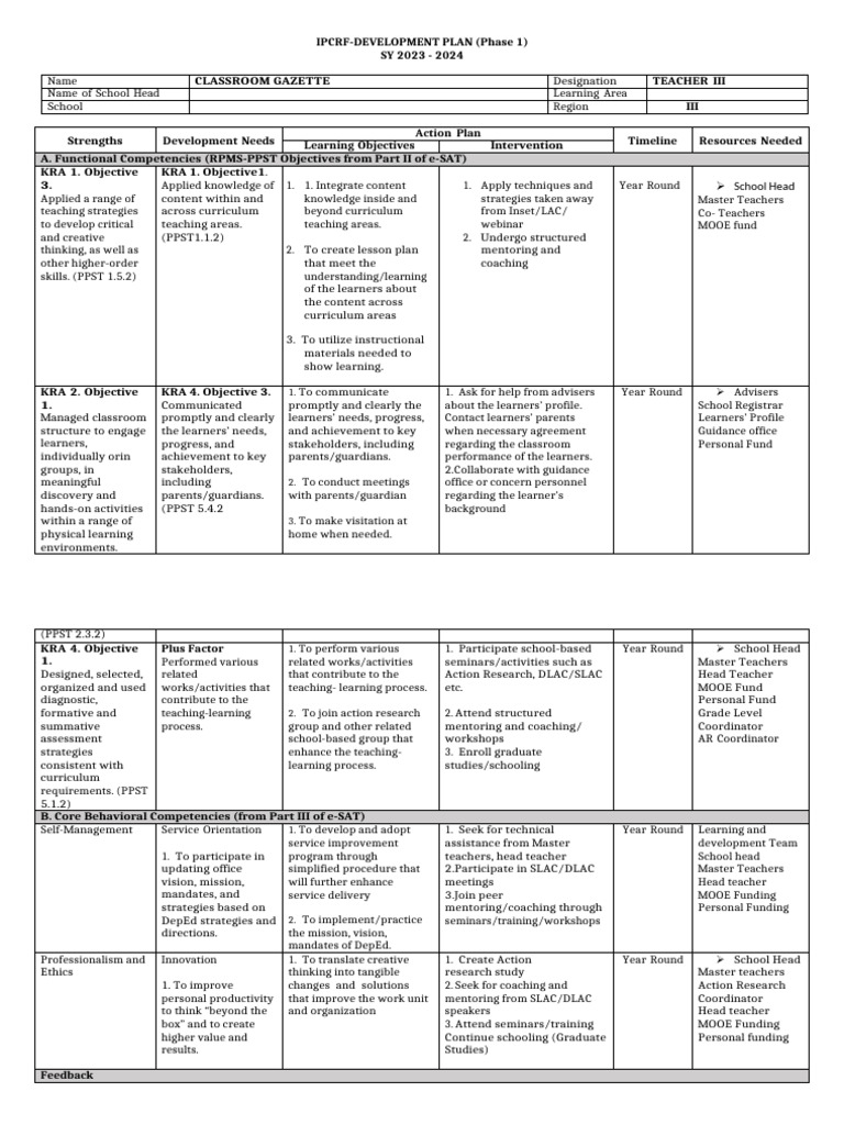 Developement Plan 2023-2024 | PDF