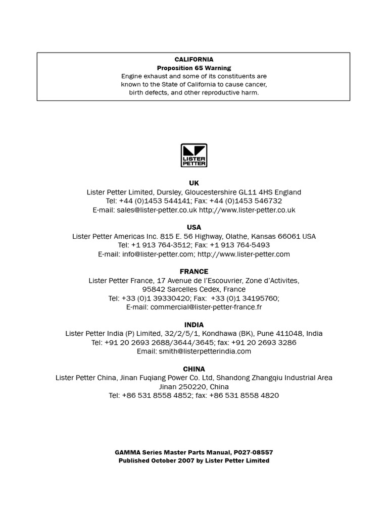 Gamma Parts Manual Back Cover | PDF