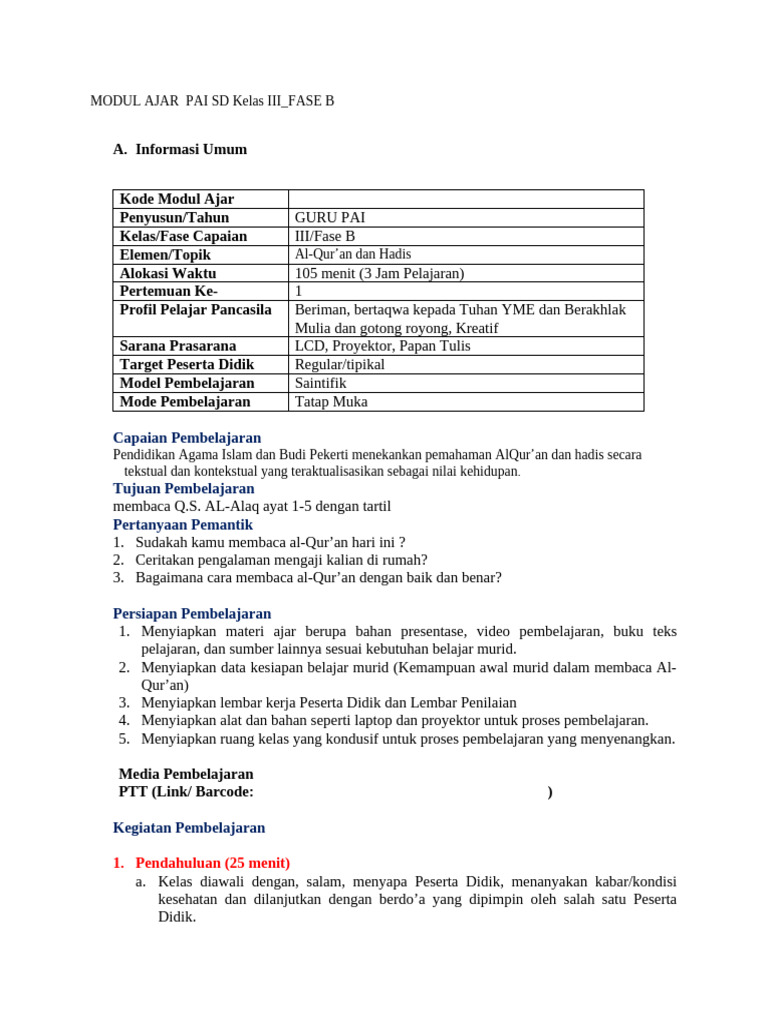 Modul Ajar Pase B | PDF