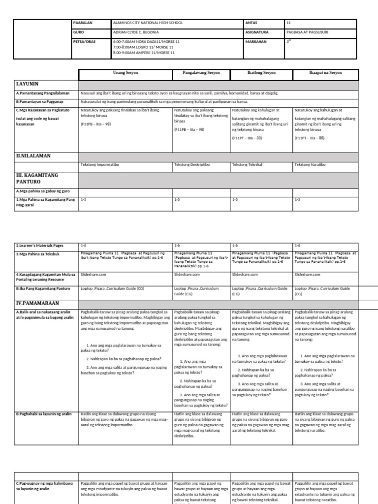 DLL Pagbasa Week 1 | PDF