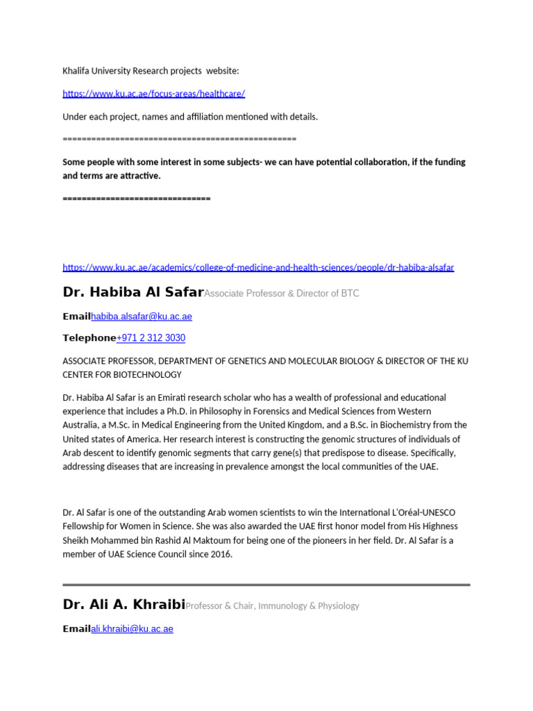 Khalifa University Potential Research People | PDF