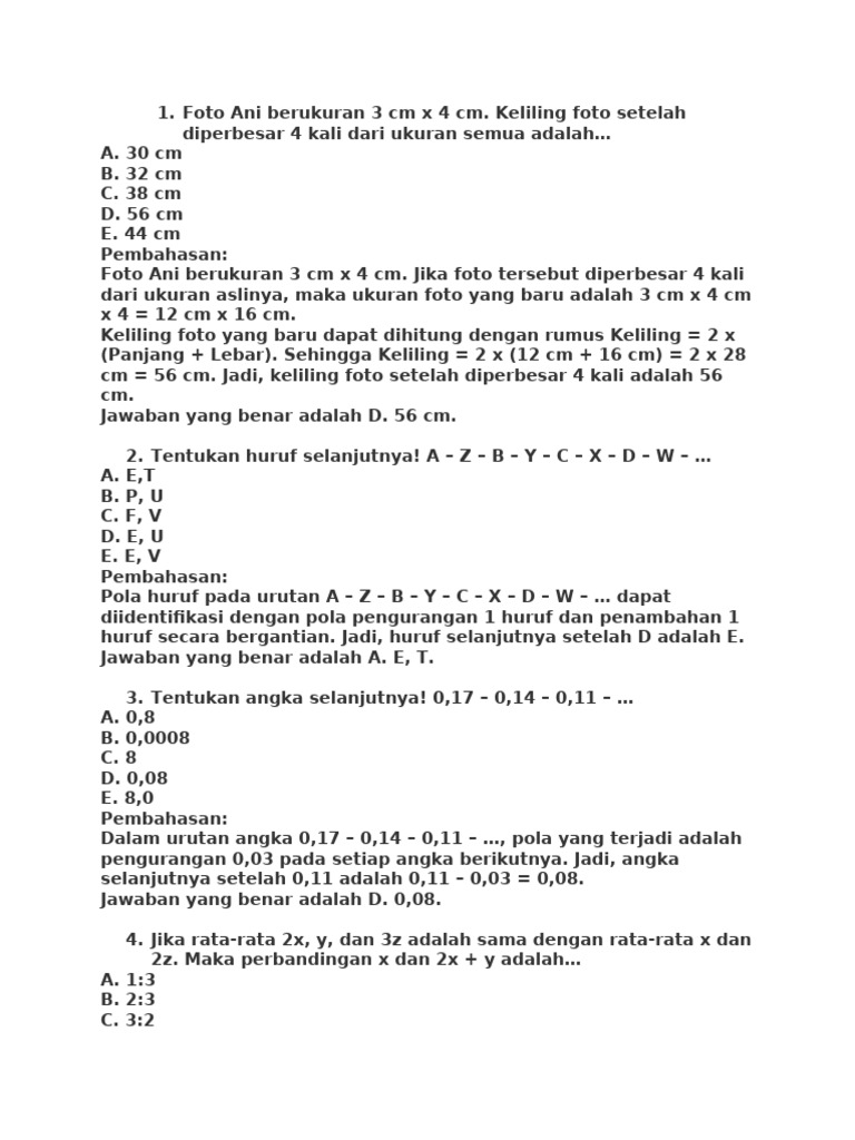 Soal Matematika Dan Pembahasannya Bagian 2 | PDF