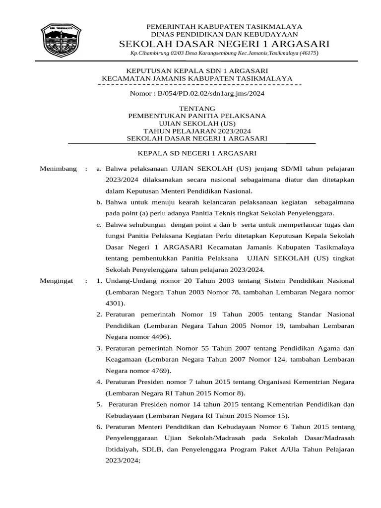 SK Pembtukn Panitia Us 2024 Arg 1 | PDF