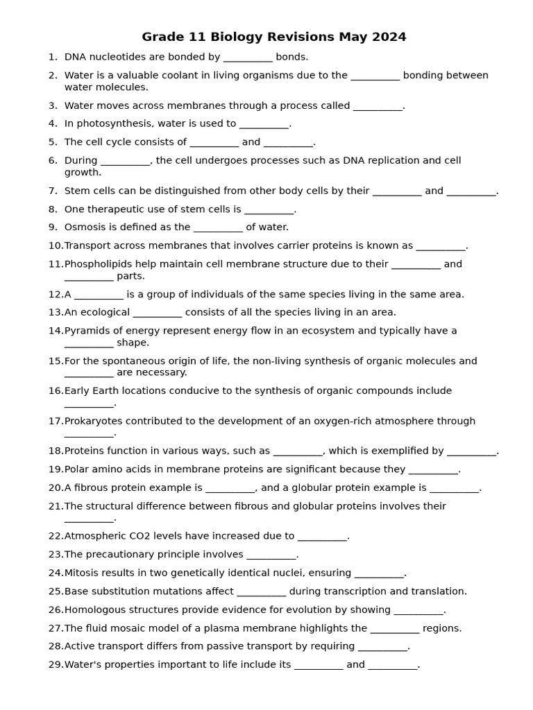 Grade 11 Biology Finals Revisions 1 May 2024 | PDF