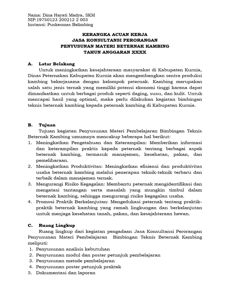 Dina Hayati Madya-Lampiran 3 - KAK Jasa Konsultansi Perorangan - Compressed | PDF