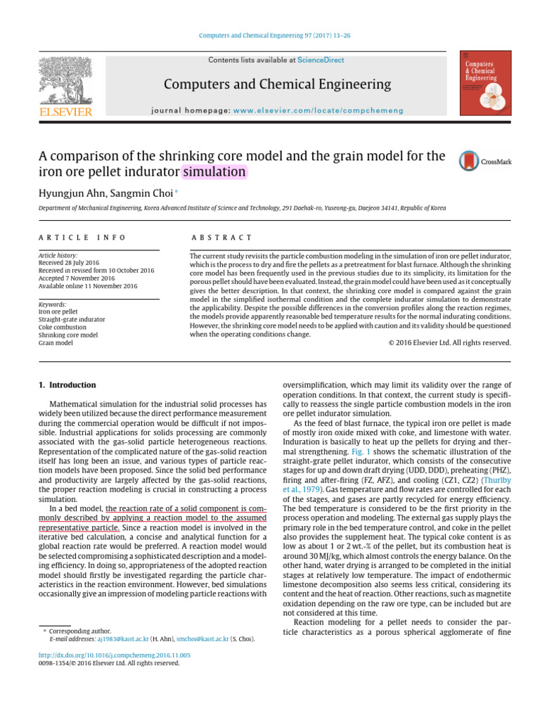 Shrinking Core Model and The Grain Model For The Iron Ore Pellet ...