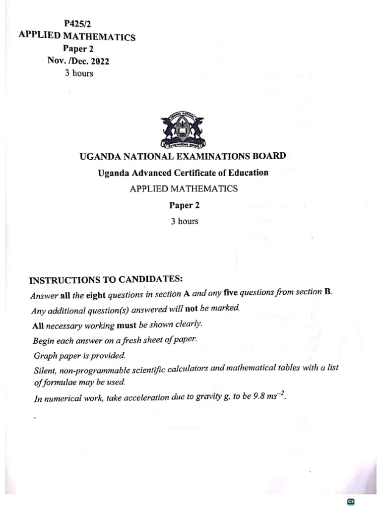 UACE Mathematics Paper 2-2022 | PDF