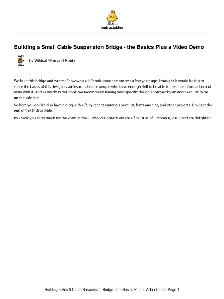 Build a Small Cable Suspension Bridge | PDF | Bridge