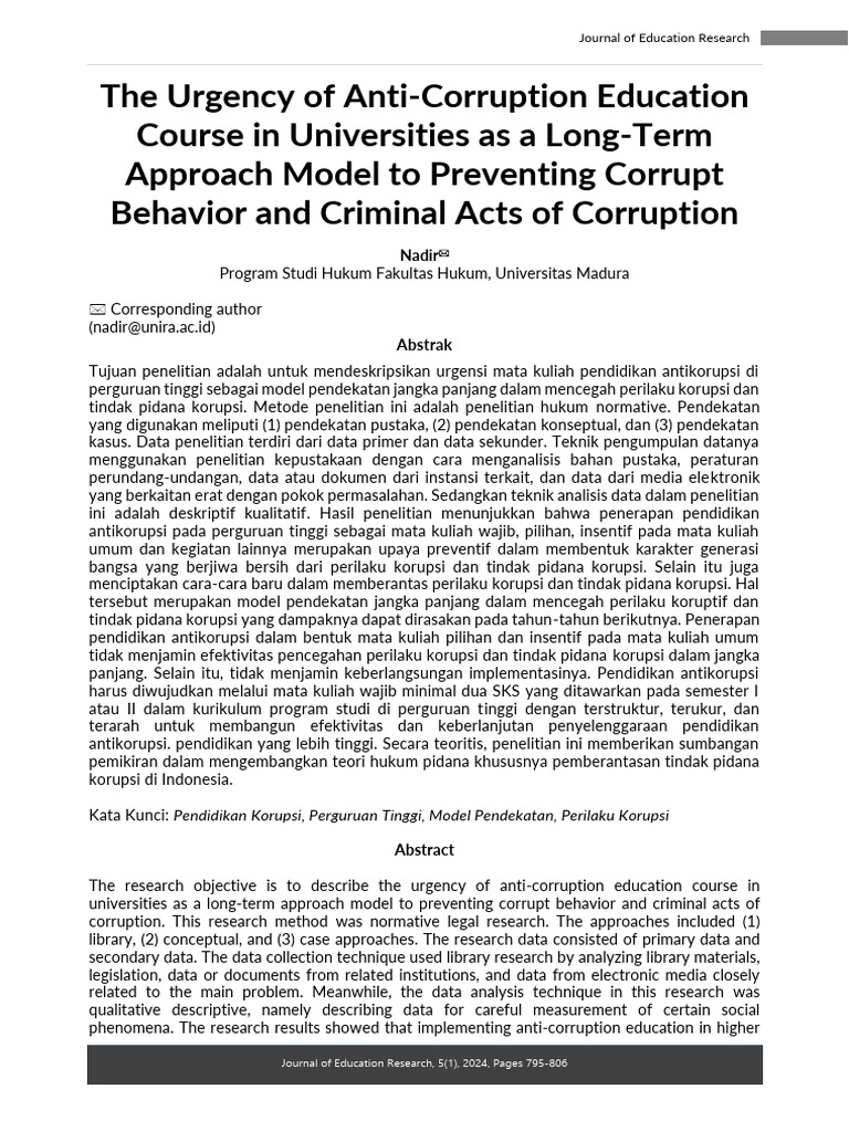 The Urgency of Anti-Corruption Education Course in Universities As A ...