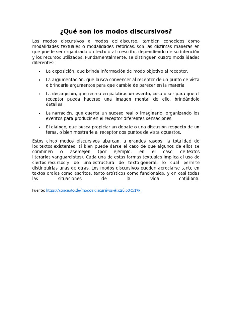 Qué Son Los Modos Discursivos | PDF