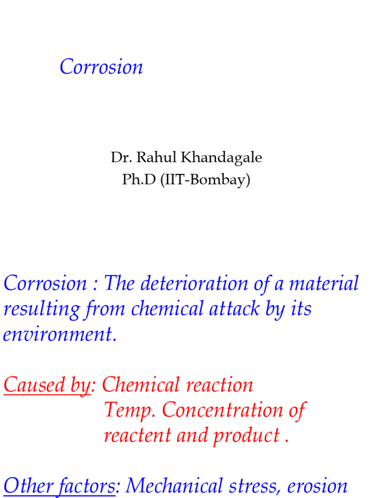 Corrosion: Dr. Rahul Khandagale PH.D (IIT-Bombay) | PDF