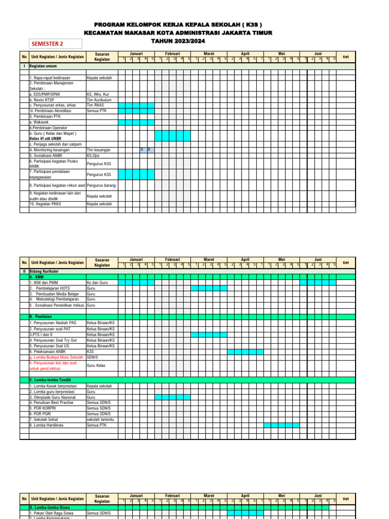 01. PROGRAM KERJA K3S SEMESTER 2 | PDF