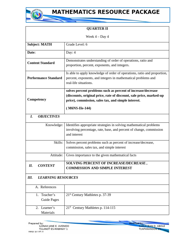 MATH6 Q2 Week4 Day4 | PDF