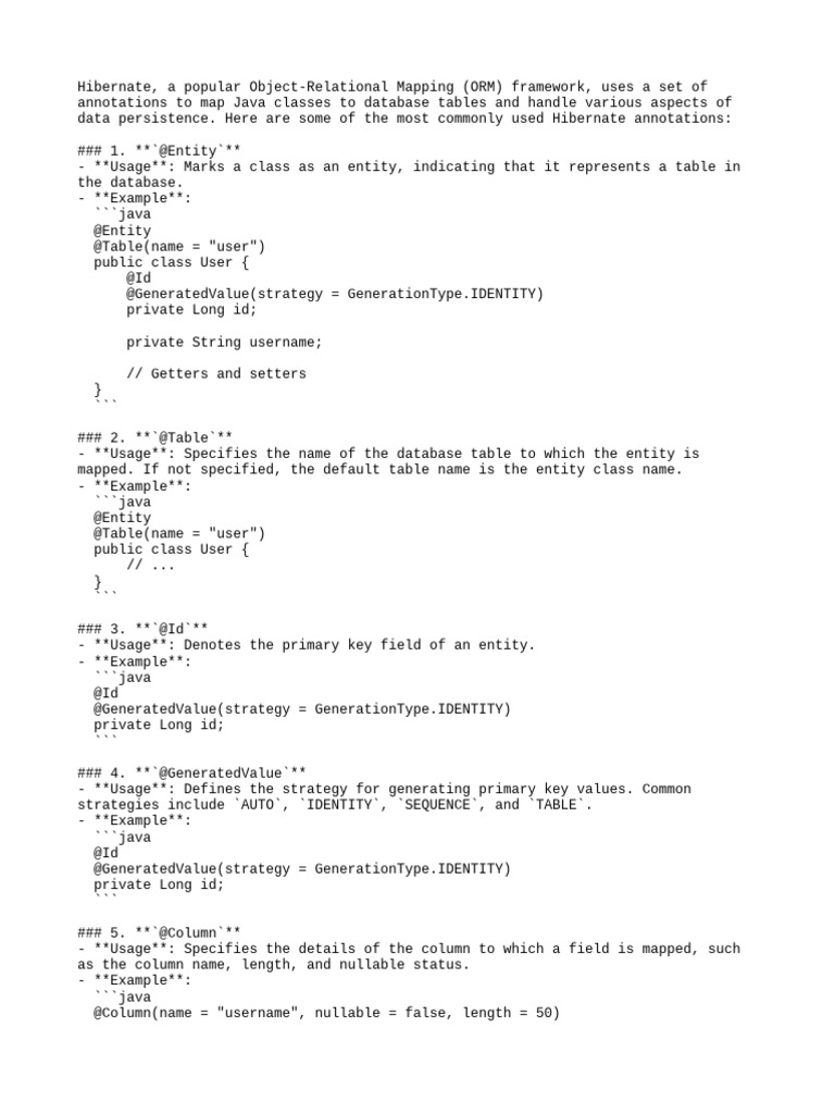 Hibernate Annotations Most Used | PDF