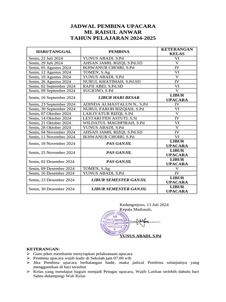 Jadwal Pembina Upacara | PDF