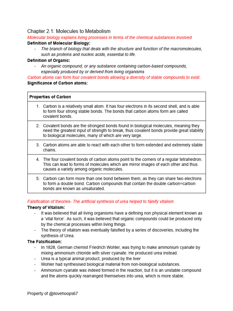 Chapter 2.1: Molecules To Metabolism: Definition of Molecular Biology | PDF