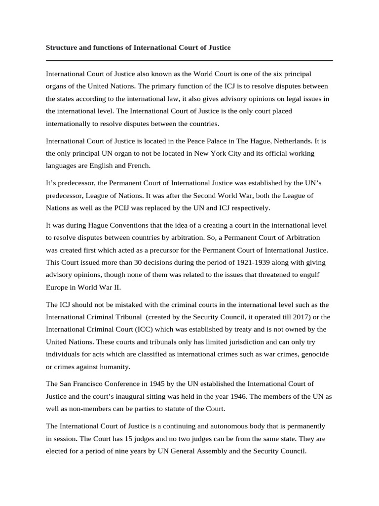 Structure and Functions of International Court of Justice | PDF