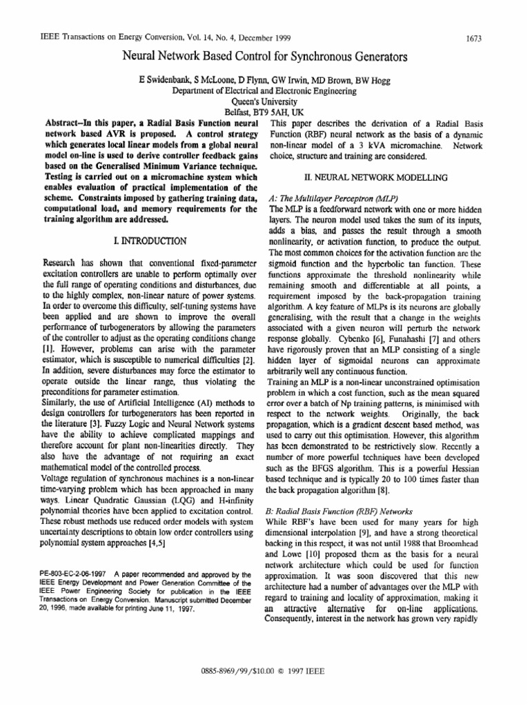 Neural Network Based Control For SynchronousGenerators | PDF