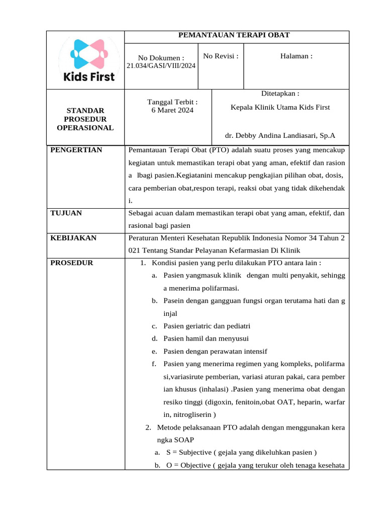 Sop Pemantauan Terapi Obat | PDF
