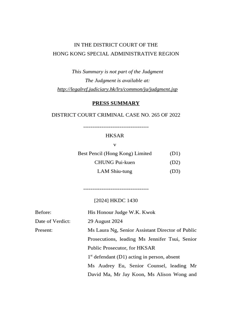 Stand News Judgement Press Summary 29 August, 2024 | PDF