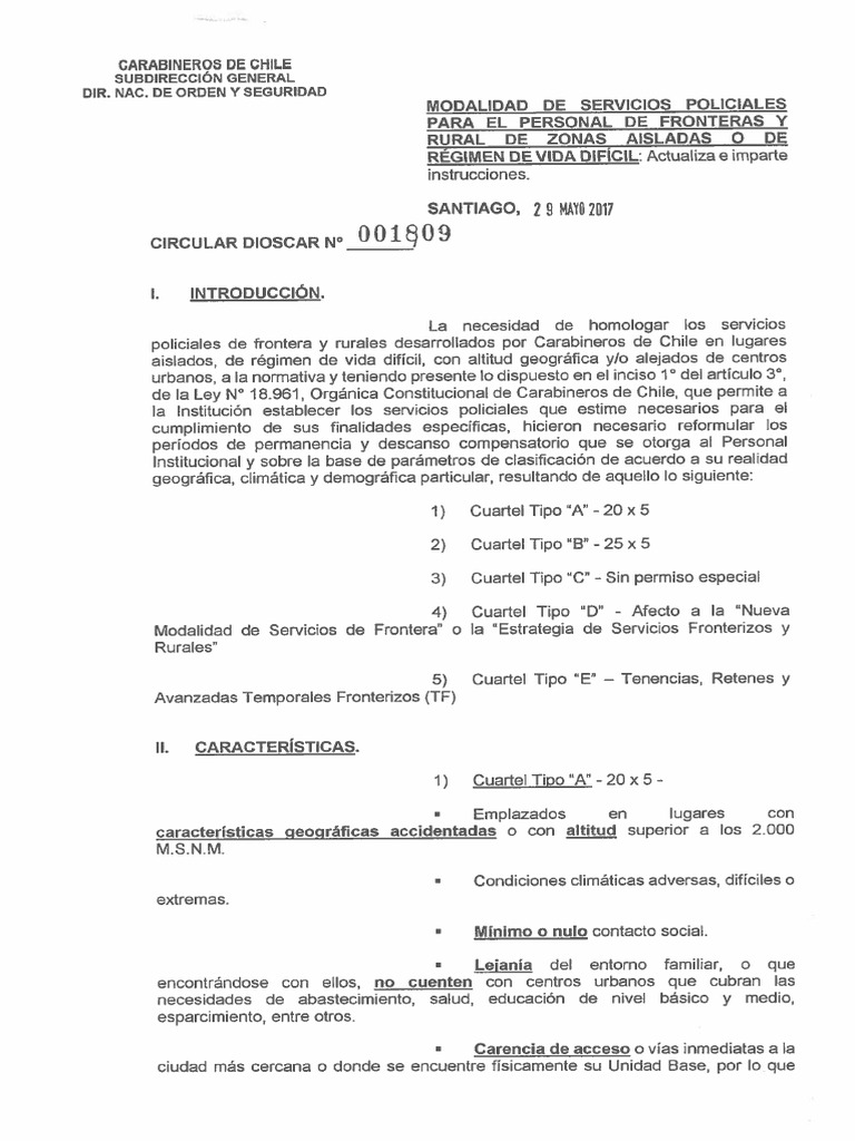 CIRCULAR 1809 Clasifica Destacamentos y Otorga Permisos | PDF