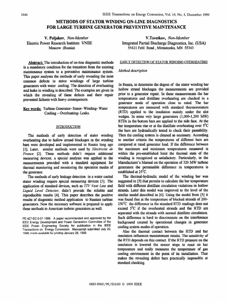 Methods Of Stator Winding On Line Diagnostics Pdf