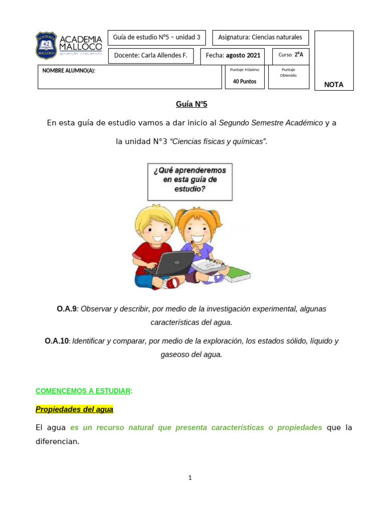 Caracteristicas Del Agua Pdf