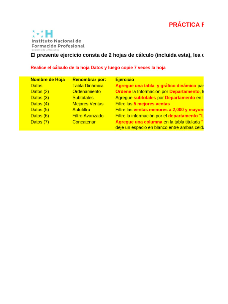 Práctica Final Excel Intermedio - 10% (Version 1) .XLSB Bessy | PDF