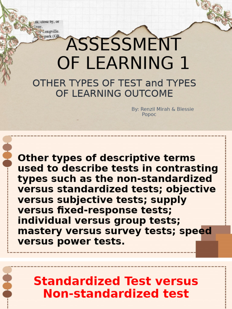 Other Types of Test and Types of Learning Outcomes | PDF | Educational ...