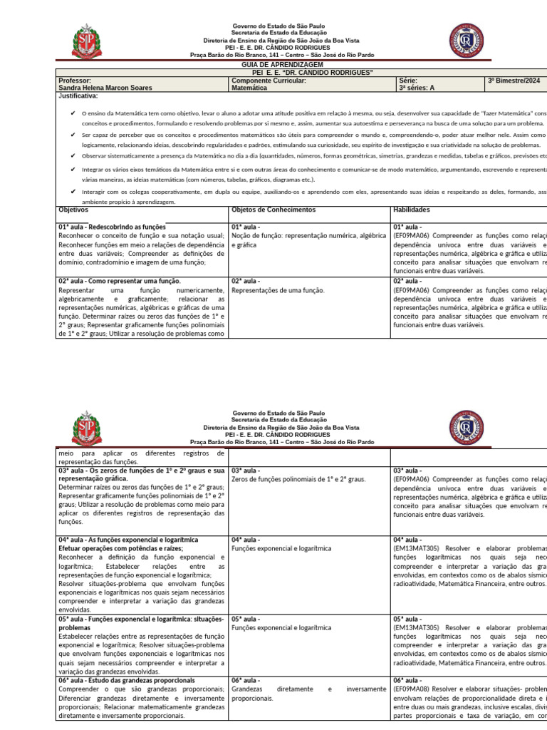 GUIA DE APRENDIZAGEM 2024-Matemática3 | PDF