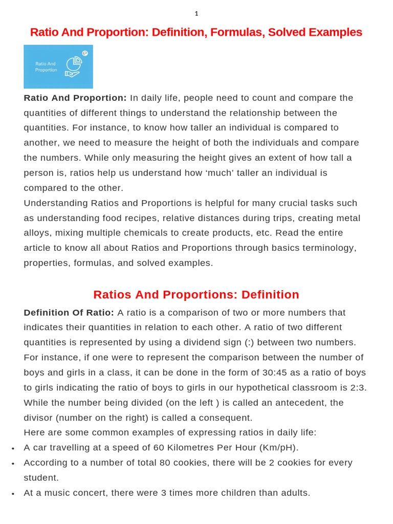 Ratio and Proportion | PDF