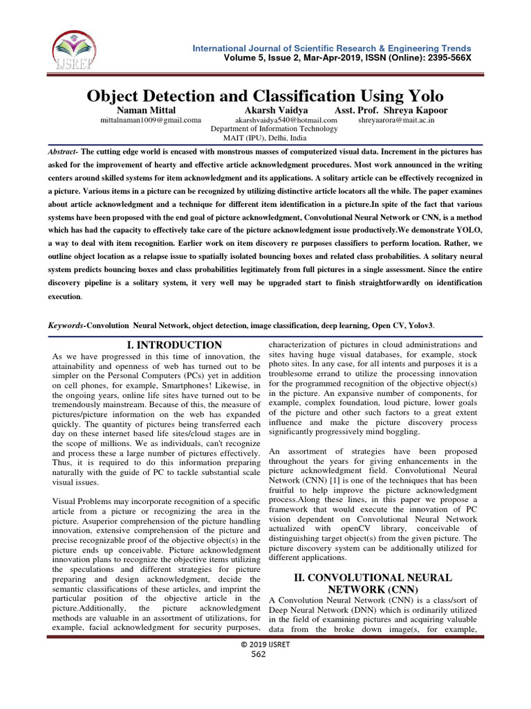 Object Detection and Classification Usin | PDF