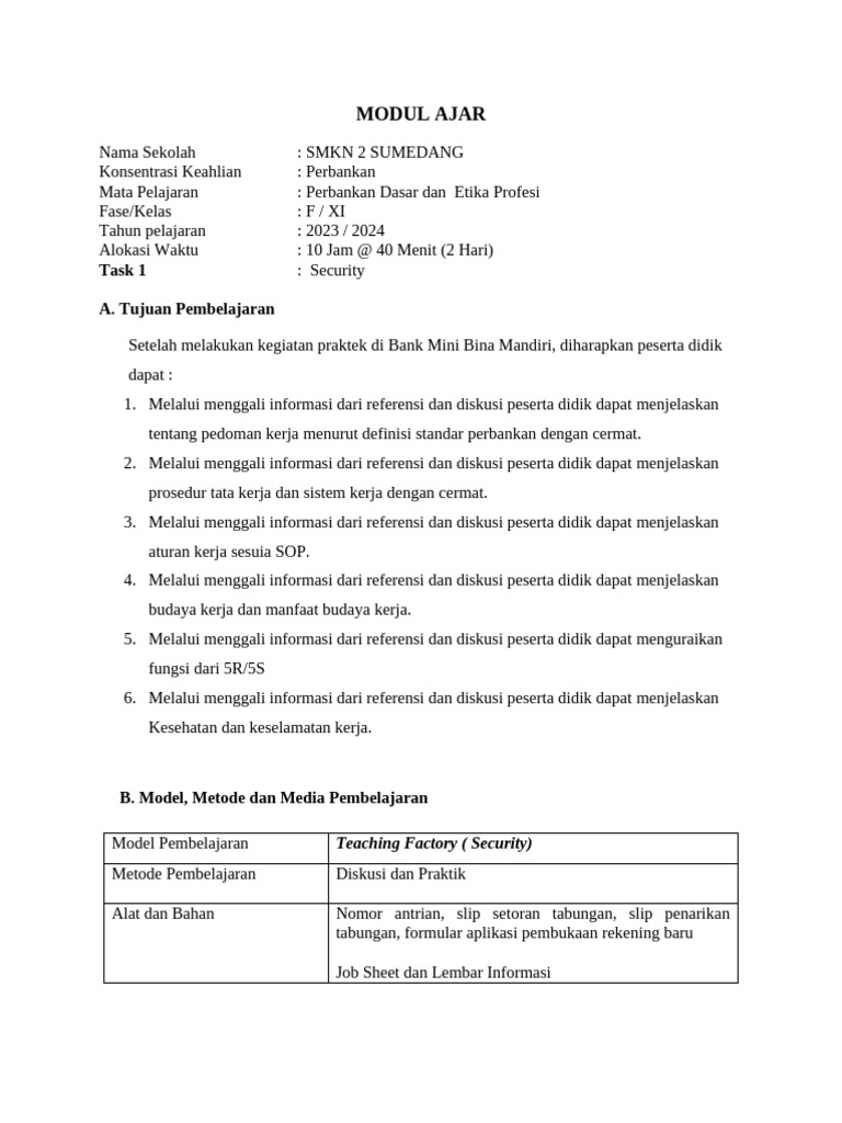 Modul Ajar - TEFA SECURITY | PDF