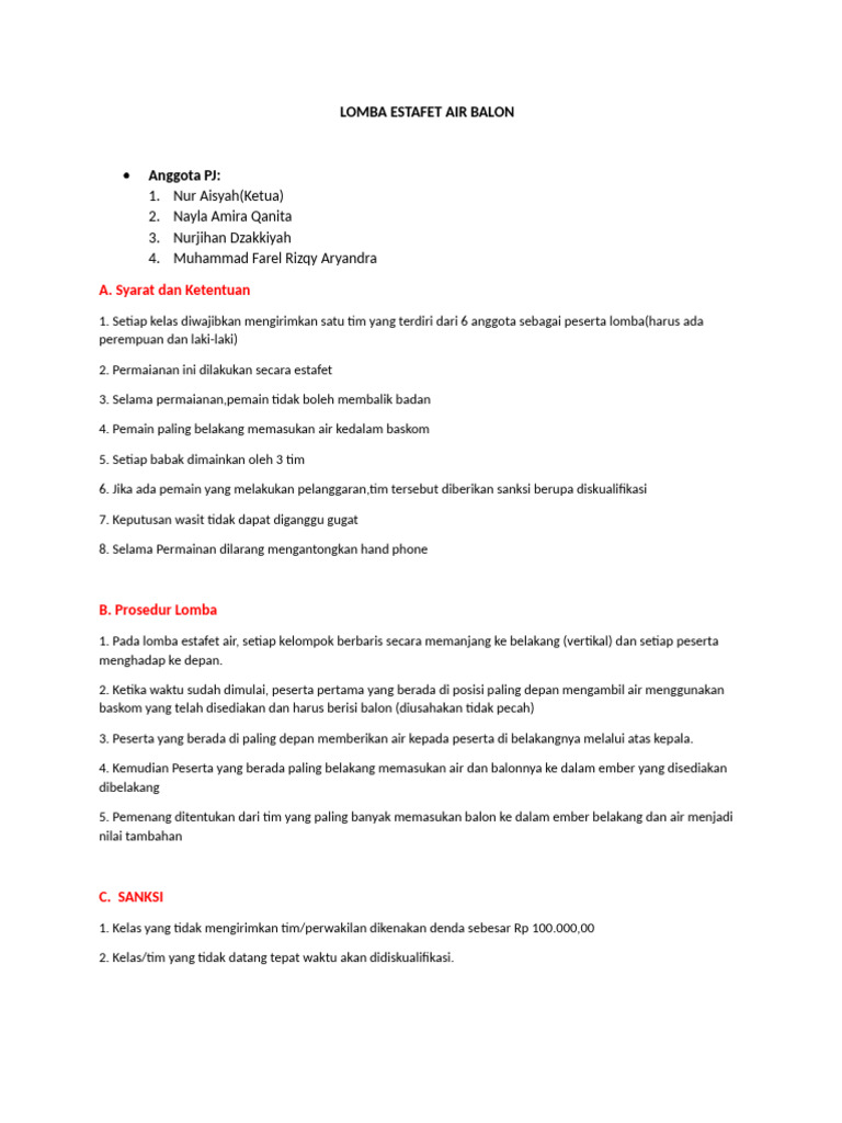 Lomba Estafet Air Balon | PDF
