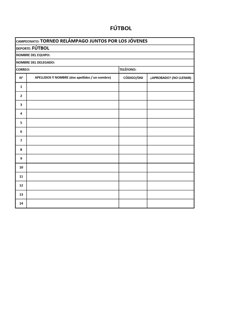 Planilla de Inscripcion Futbol 7 Relampago | PDF