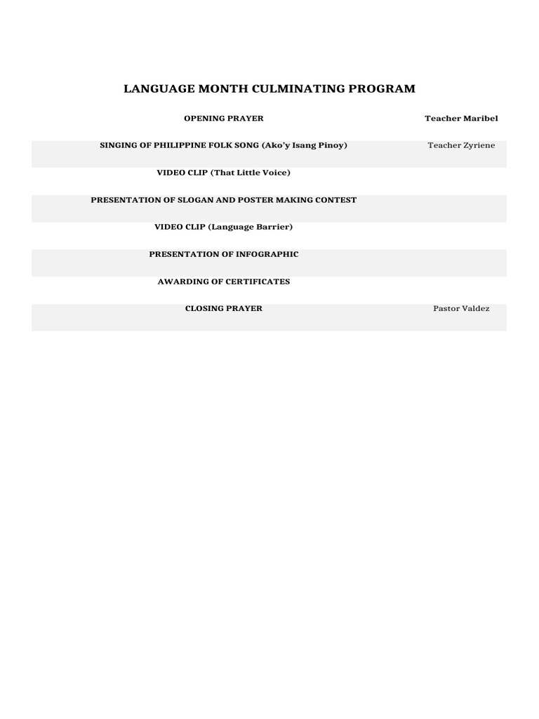 Language Month Culminating Program | PDF