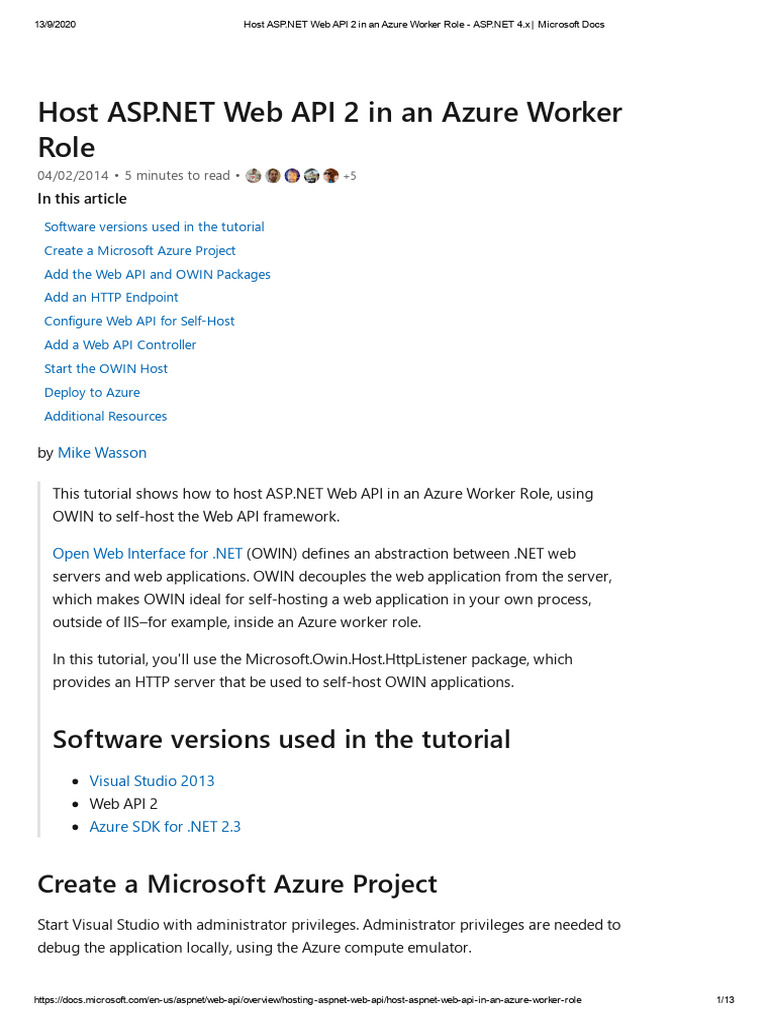 Host ASP - Net Web API 2 in An Azure Worker Role - ASP - Net 4.x - Microsoft Docs | PDF
