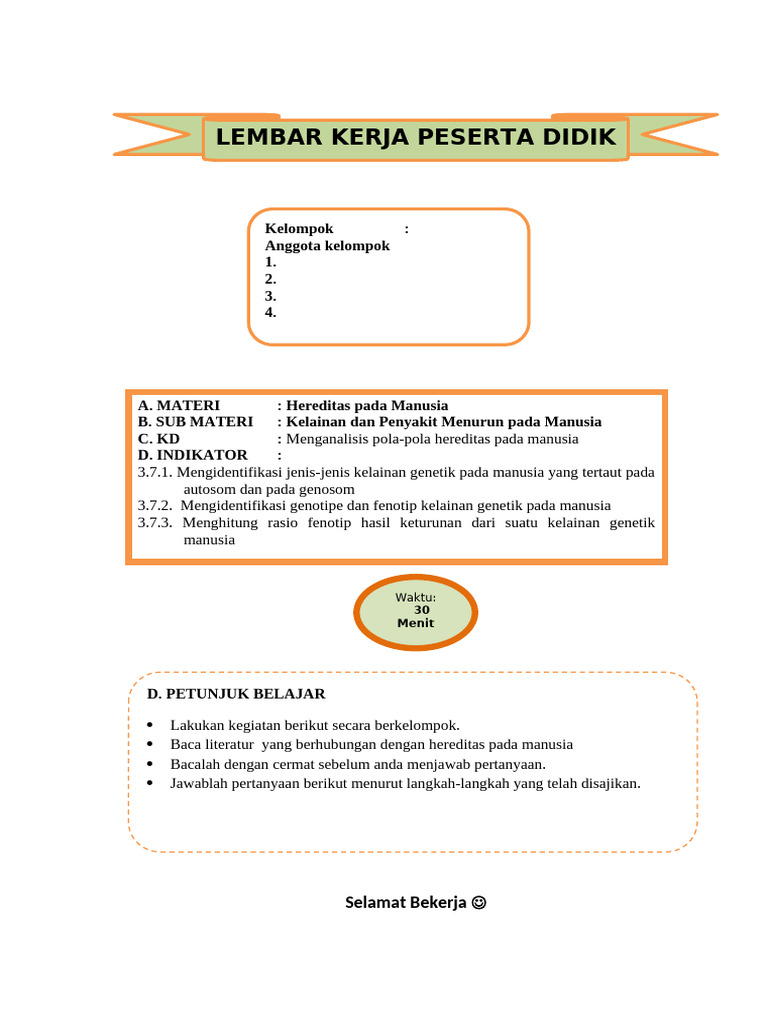 LK Siswa Klas XII-penyakit Keturunan | PDF