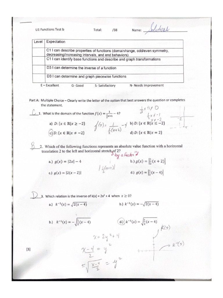 U1 Functions Test B | PDF