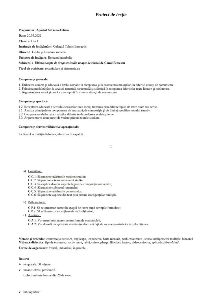 Roman Subiectiv, Psihologic, Interbelic - C. Petrescu | PDF