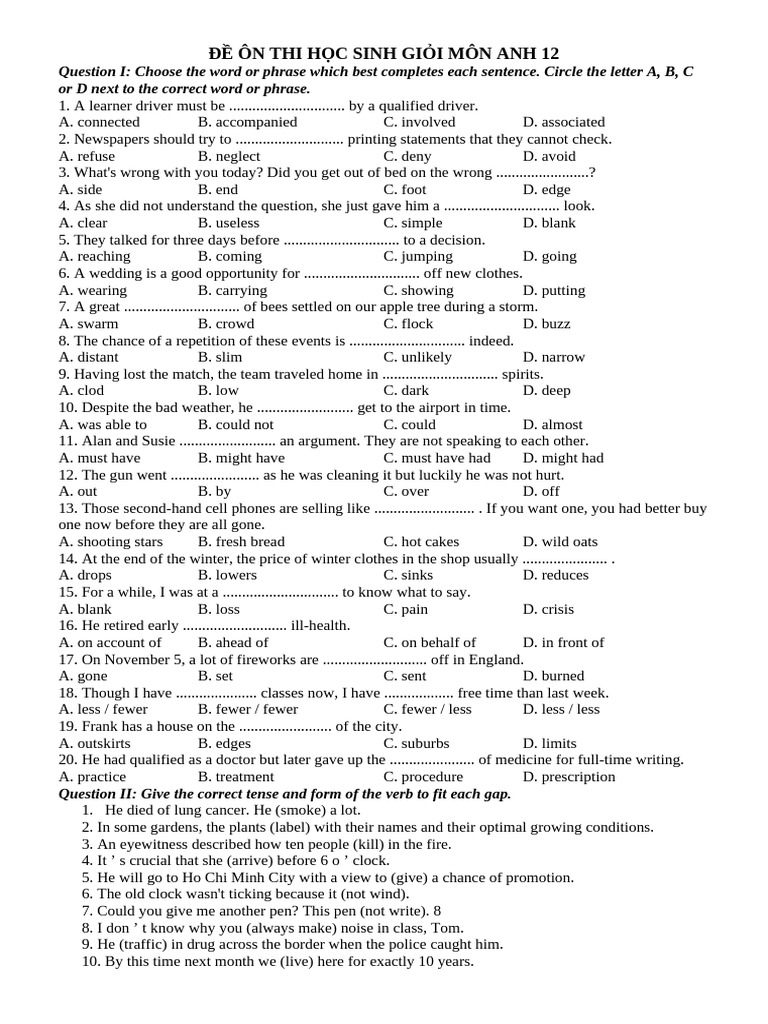 On Thi HSG Anh 12 | PDF