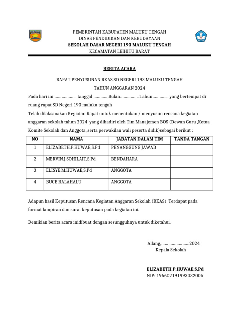 Berita Acara Dana Bos | PDF