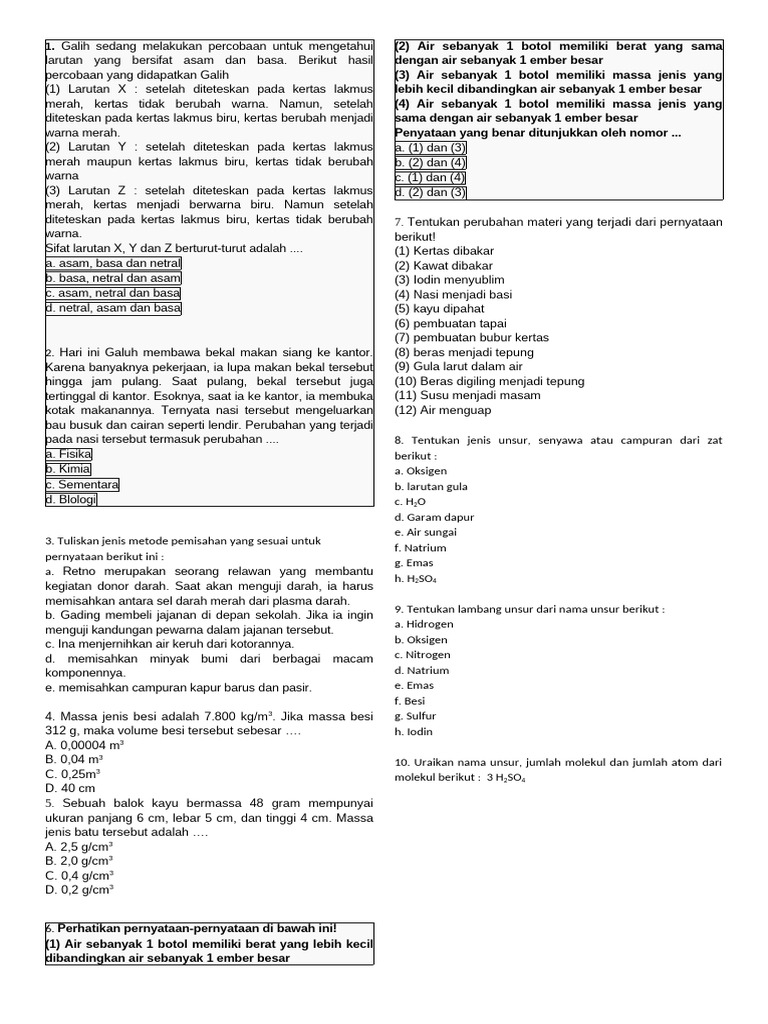 Soal Perubahan Materi Kls 7 2022 | PDF Soal Perubahan Materi Kls 7 2022 | PDF
