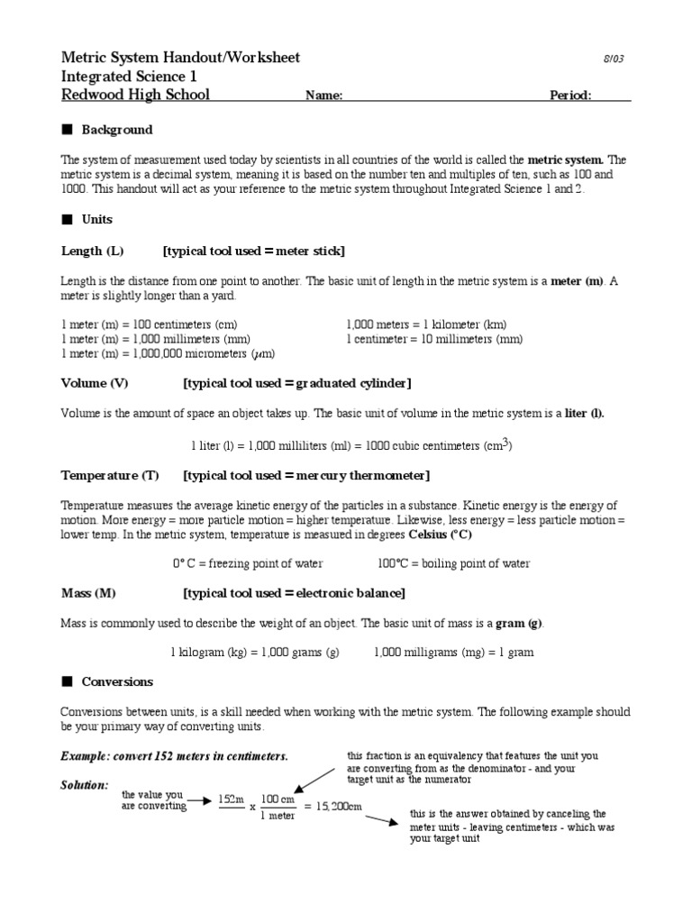 Metric System for High Schoolers | PDF | Litre | Kilogram