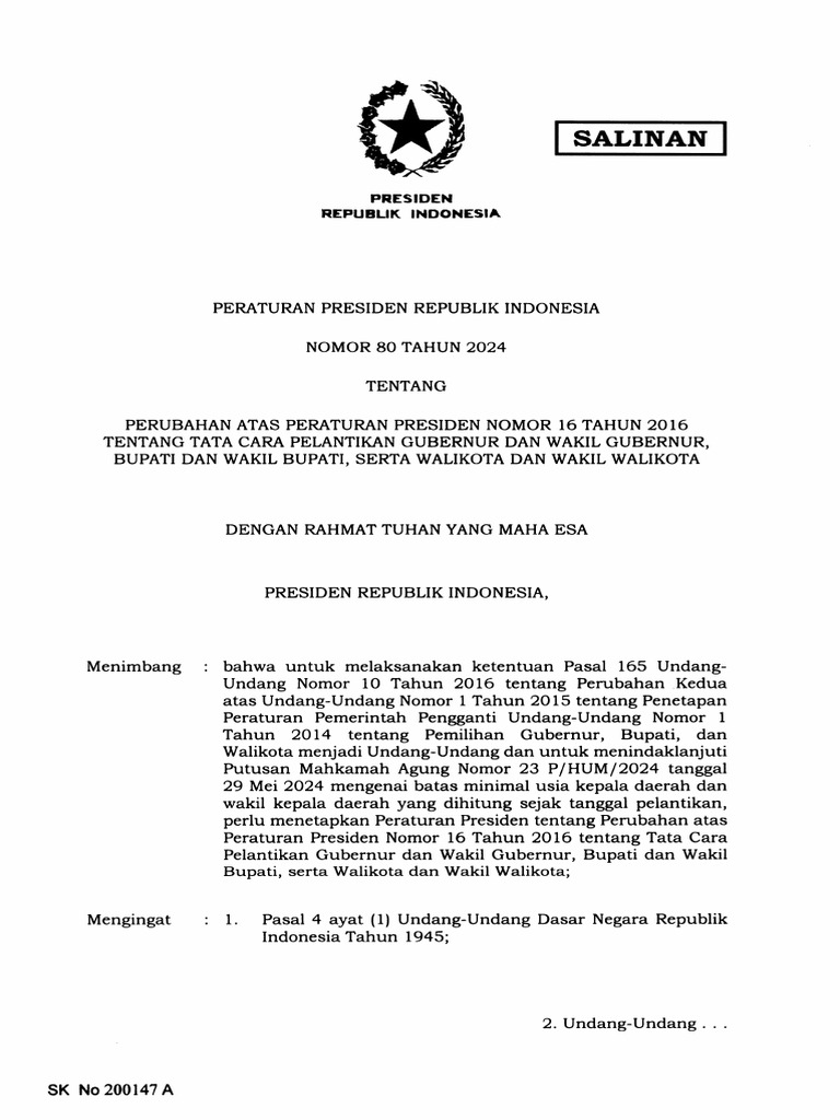 Salinan Perpres Nomor 80 Tahun 2024 | PDF