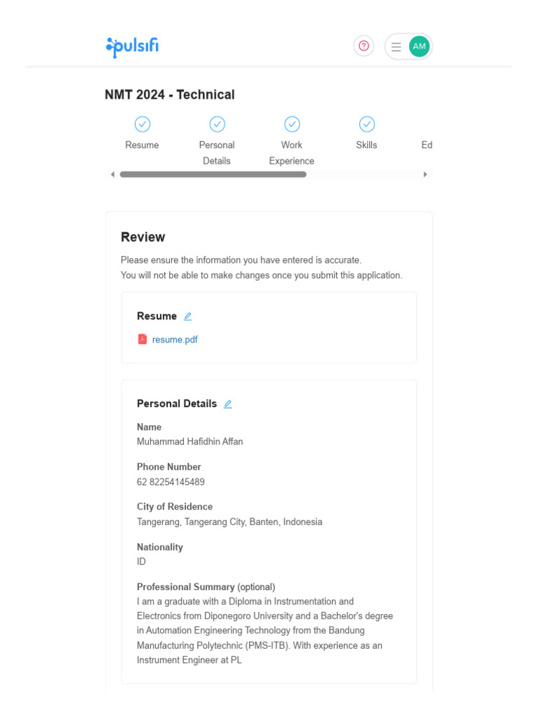 Pulsifi Candidate - Neslte Affan | PDF