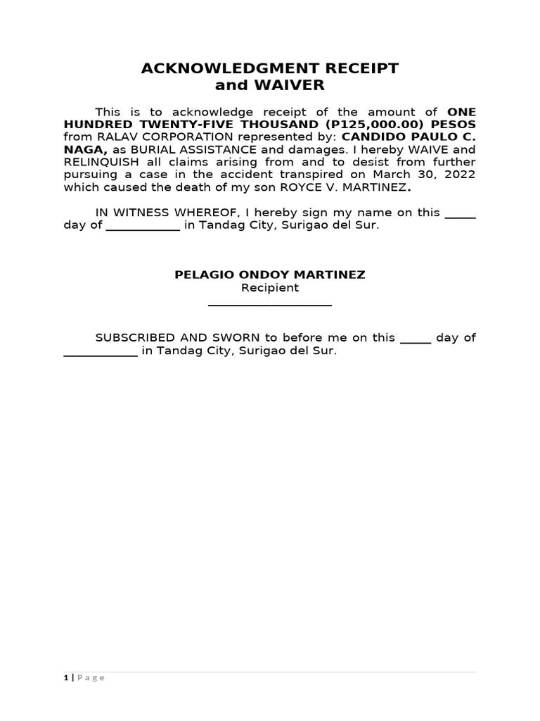 Acknowledgment Receipt Agan | PDF