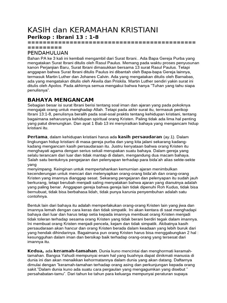 PA-KASIH Dan KERAMAHAN KRISTIANI | PDF