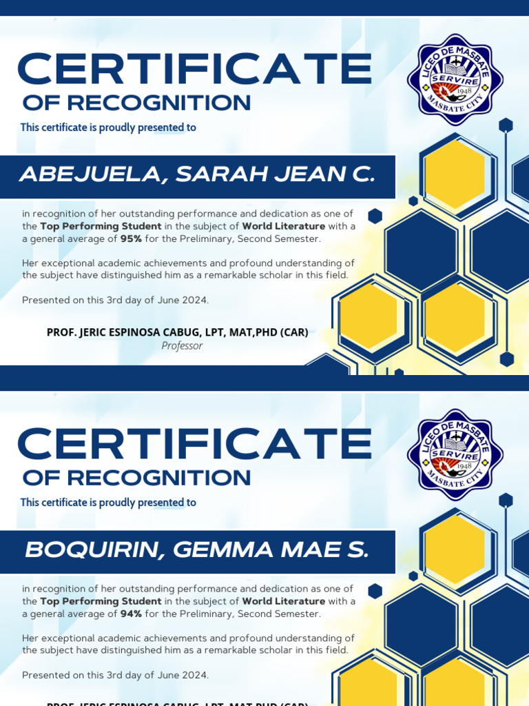 Worls Lit 6-7 Prelim-Prefinal Awardee | PDF