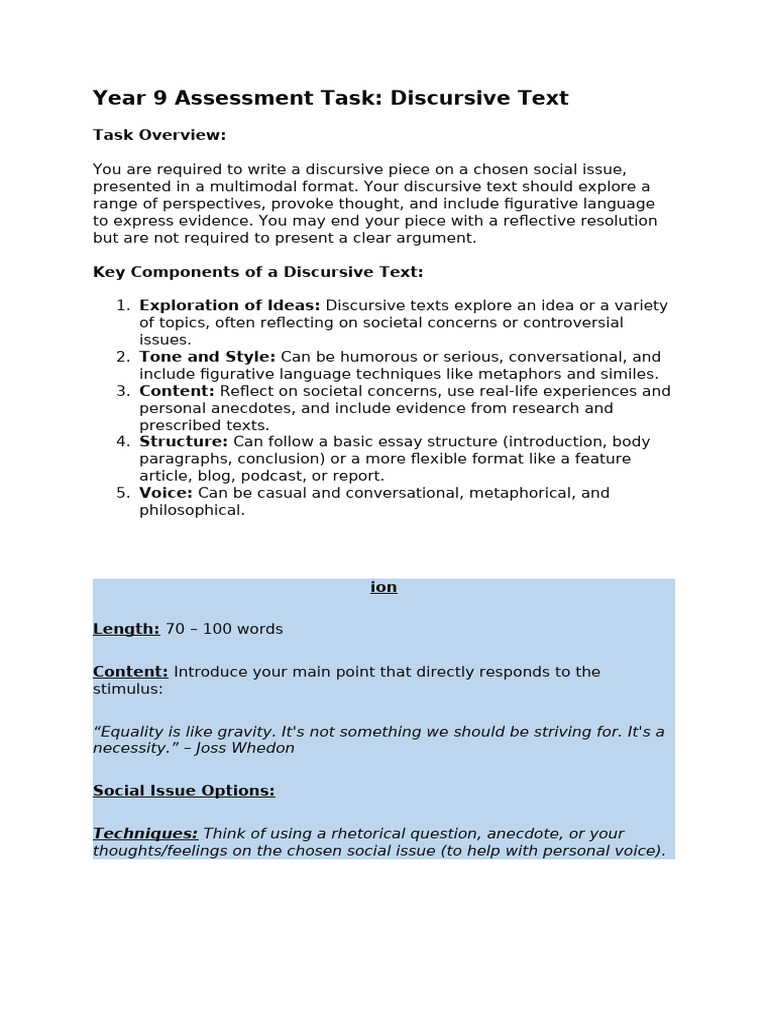Discursive Text Scaffold YR9-2 | PDF